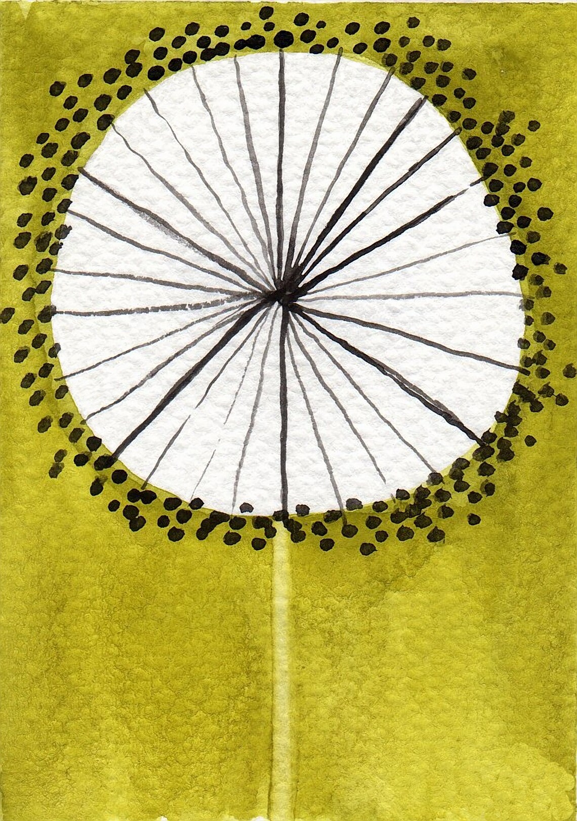 ACEO Print Mustard Yellow Dandelion, MCM Midcentury Flower Painting Mid ...
