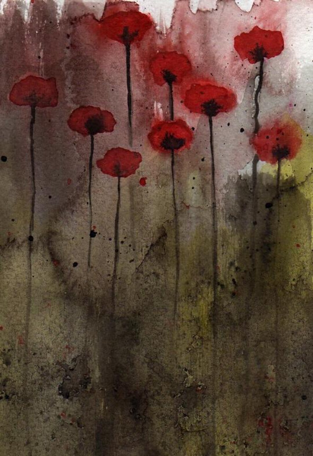 Red and Gray Flowers Watercolor Painting, ACEO Print, Mini Artwork ...