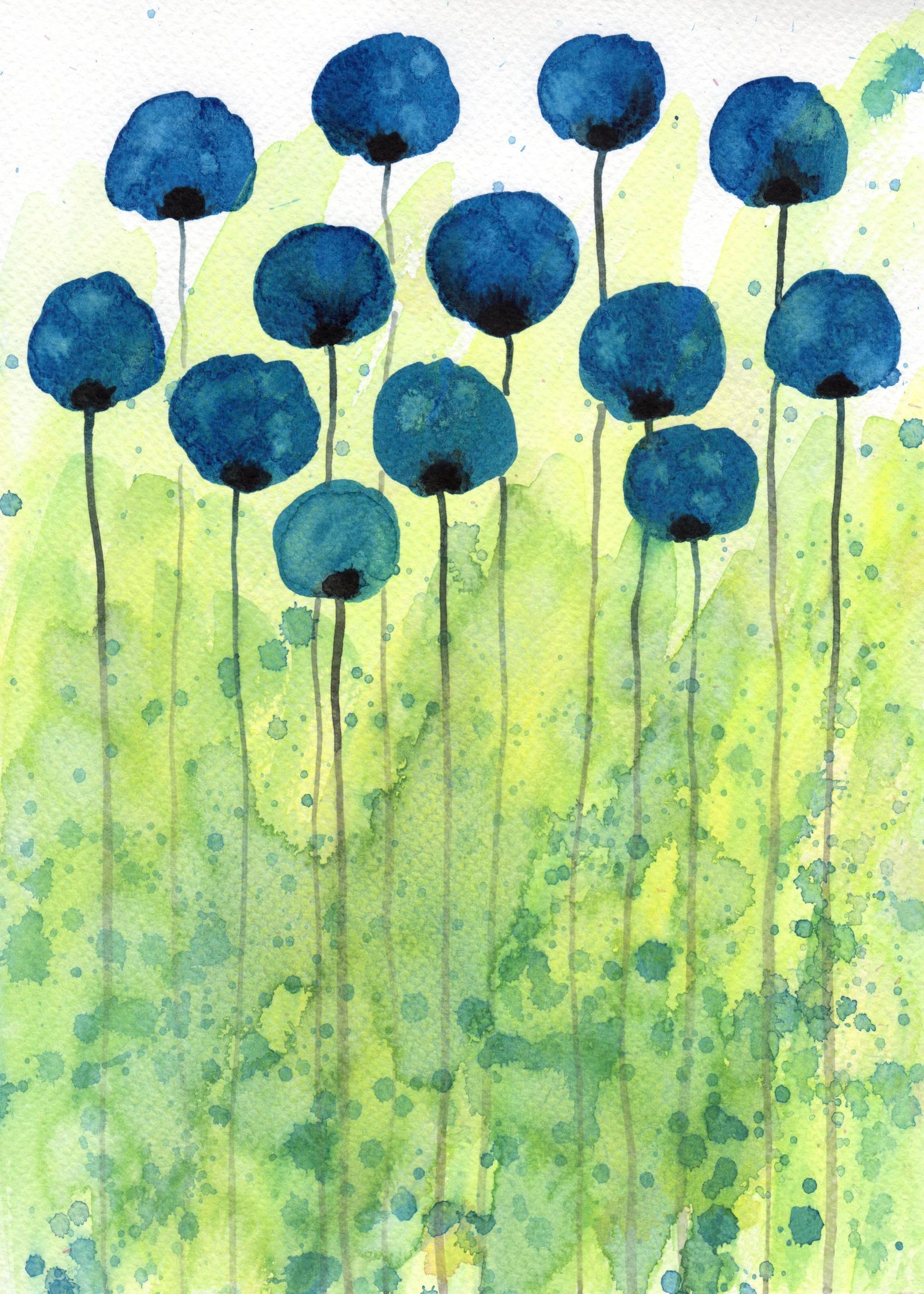 Teal and Chartreuse Poppies, PRINT, Aesthetic Colors, Modern Farmhouse ...