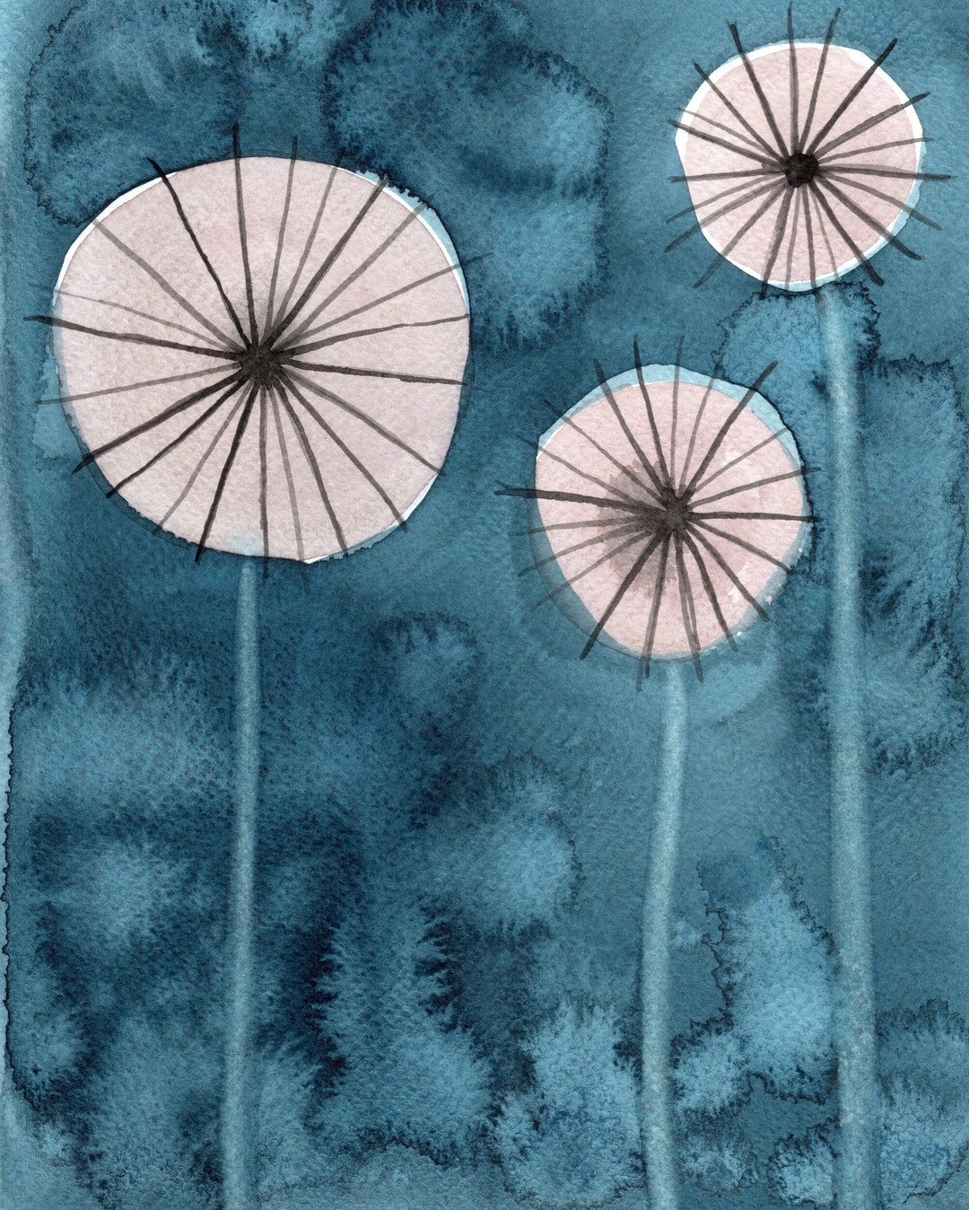 Teal Dandelions, Fine Art Print, Watercolor Painting, Watercolor ...