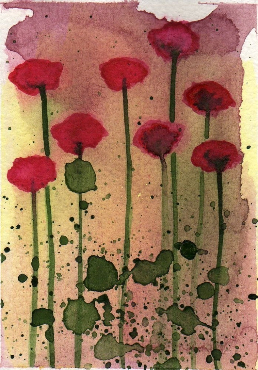 Pink Poppies Mini ACEO Print, Watercolor Painting, Cottagecore, Garden ...