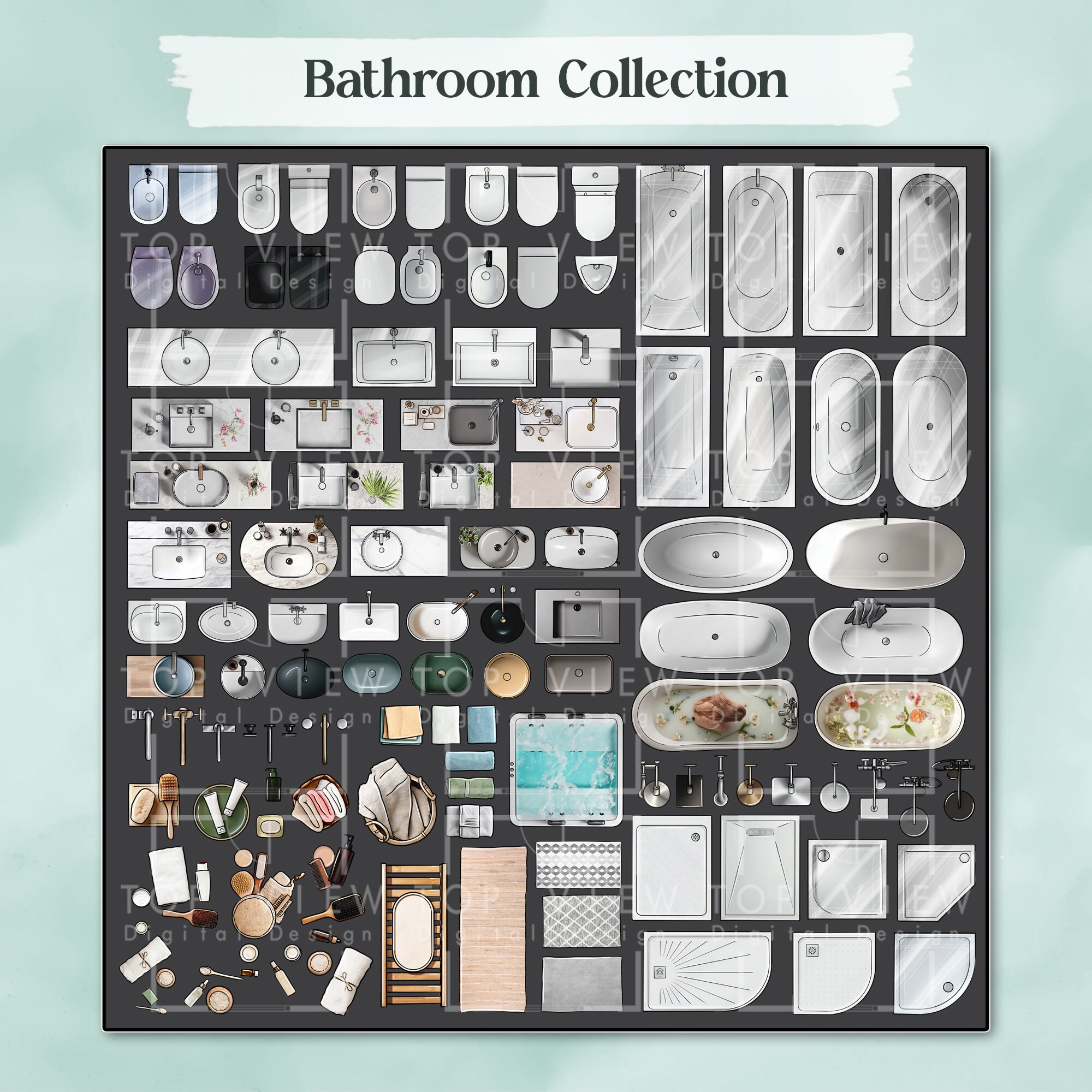 Top View Furniture Sketch – Bathroom COLLECTION - Etsy