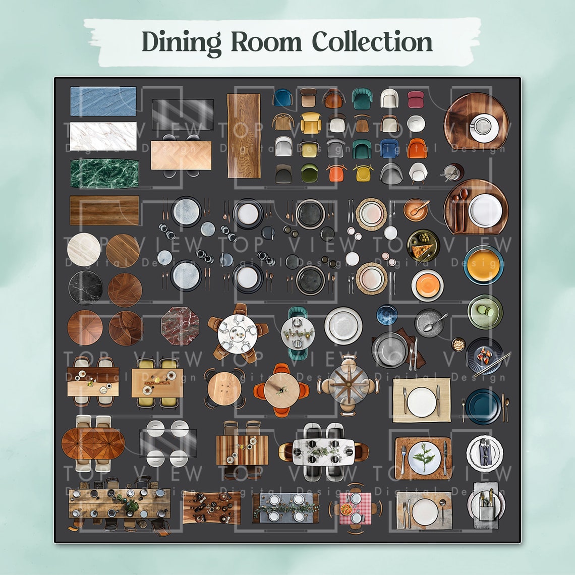 Top View Furniture Sketch – Dining Room COLLECTION - Etsy