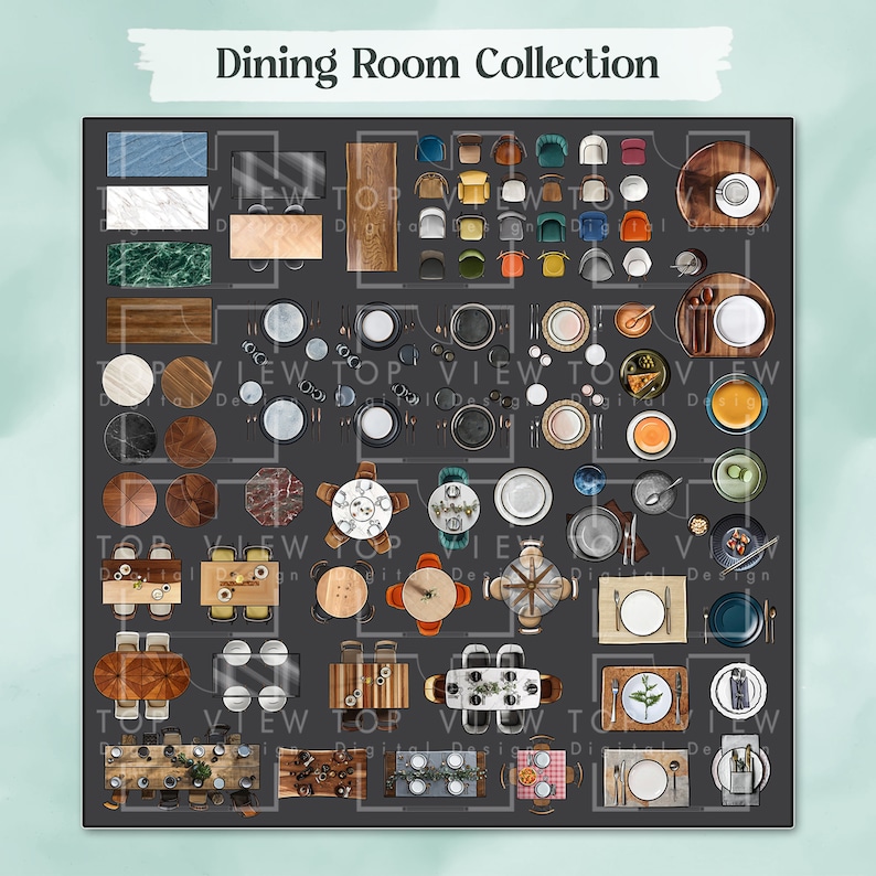 Top View Furniture Sketch – Dining Room COLLECTION - Etsy