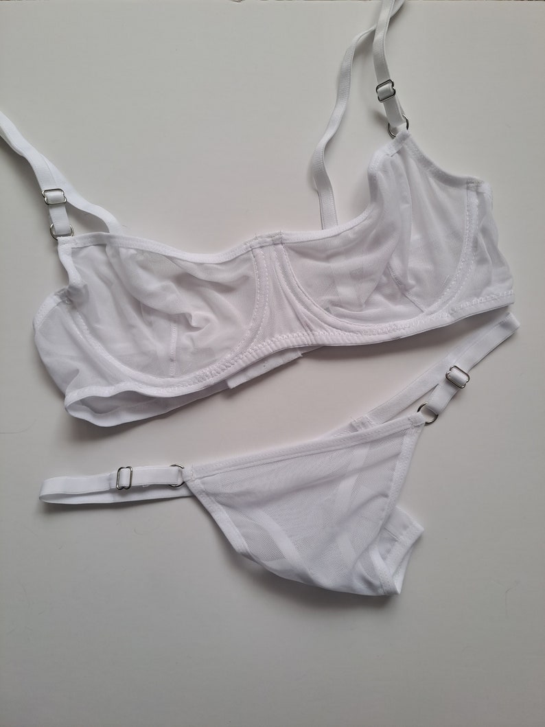 White Sheer Lingerie Set Sheer Bra Transparent Underwear Gift for Her ...