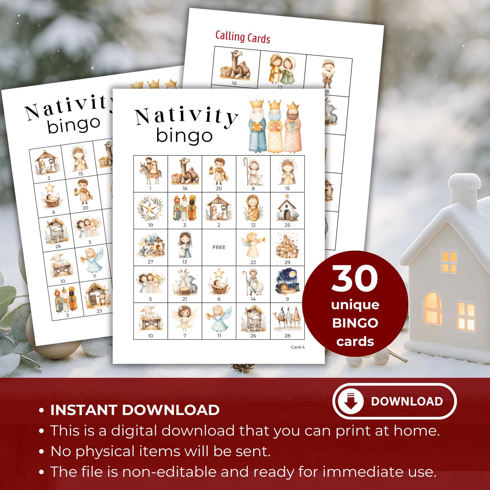 30 Nativity Bingo Cards, Printable Christmas Bingo Cards, Christian ...