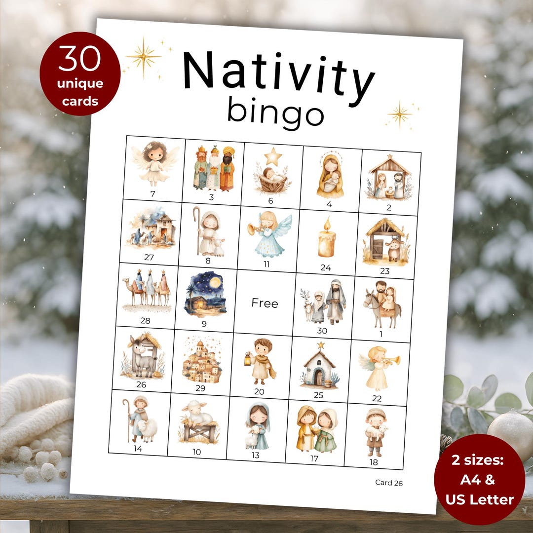 30 Religious Christmas Bingo Cards, Nativity Bingo Printable, Bible ...