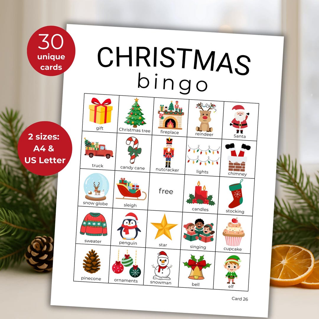 Christmas Bingo, 30 Printable Cards for Kids, Christmas Party Game, Fun ...