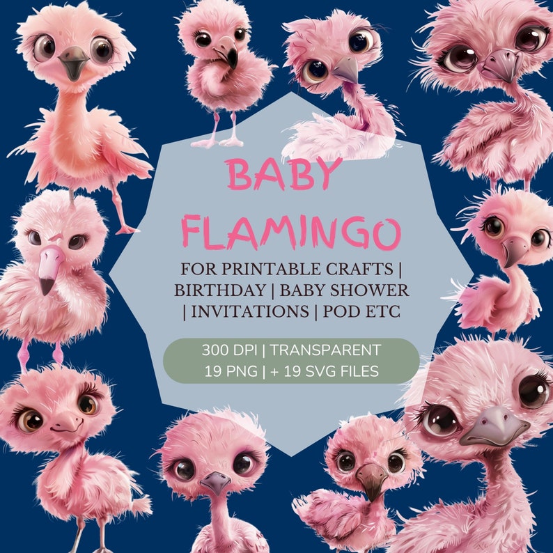 Pink Flamingo Baby Animal Clipart Cute PNG SVG Bundle Nursery Baby ...