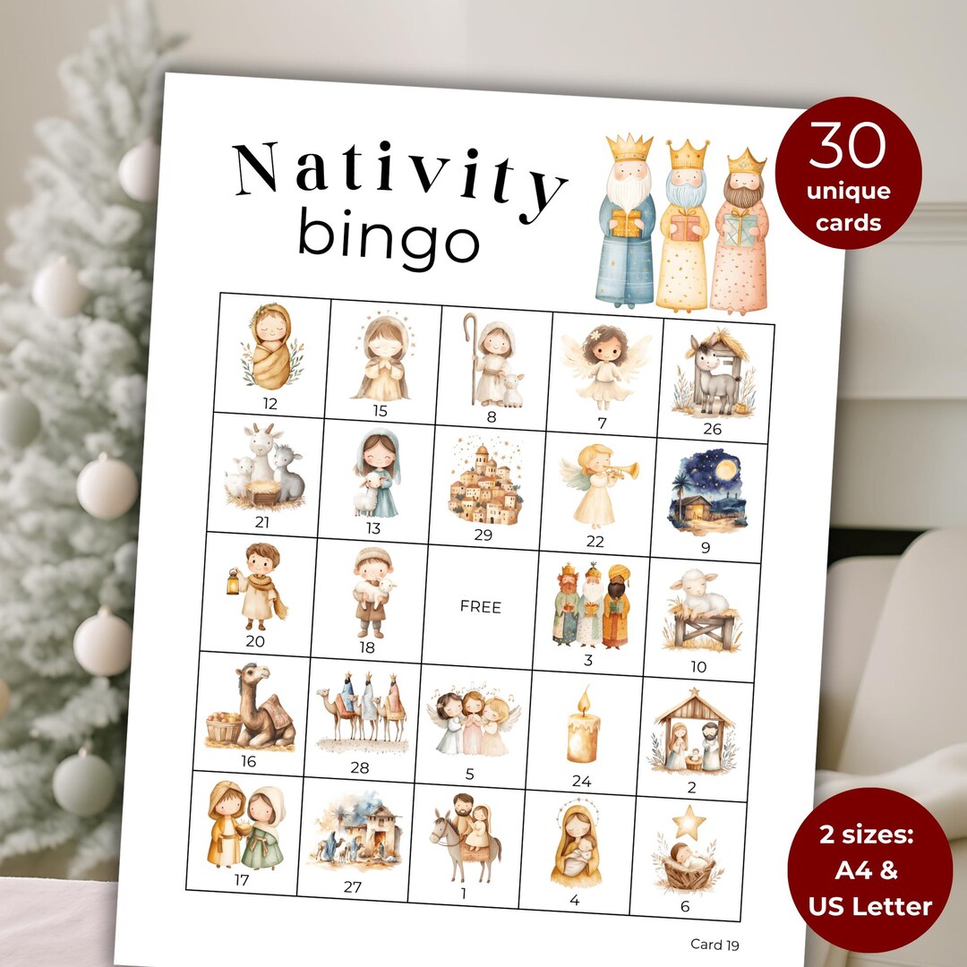 30 Nativity Bingo Cards, Printable Christmas Bingo Cards, Christian ...