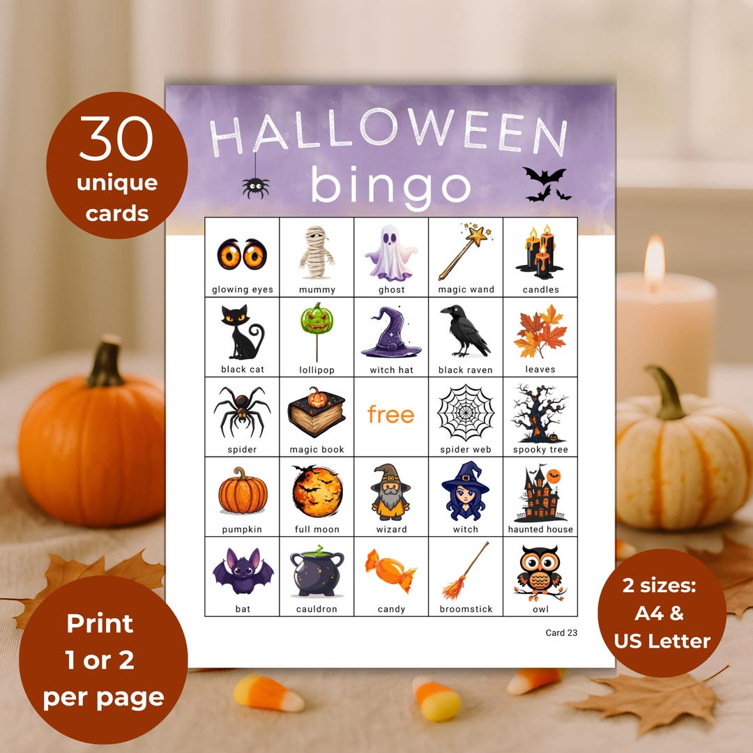 Halloween Bingo Game Printable, 30 Spooky Bingo Cards for Kids & Family ...