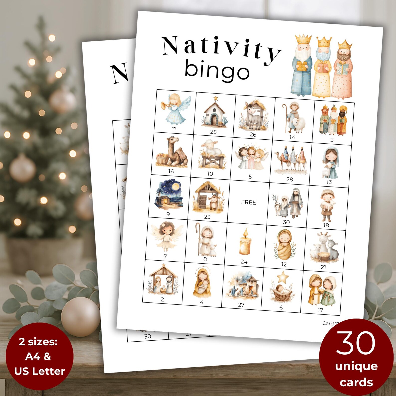 30 Nativity Bingo Cards, Printable Christmas Bingo Cards, Christian ...