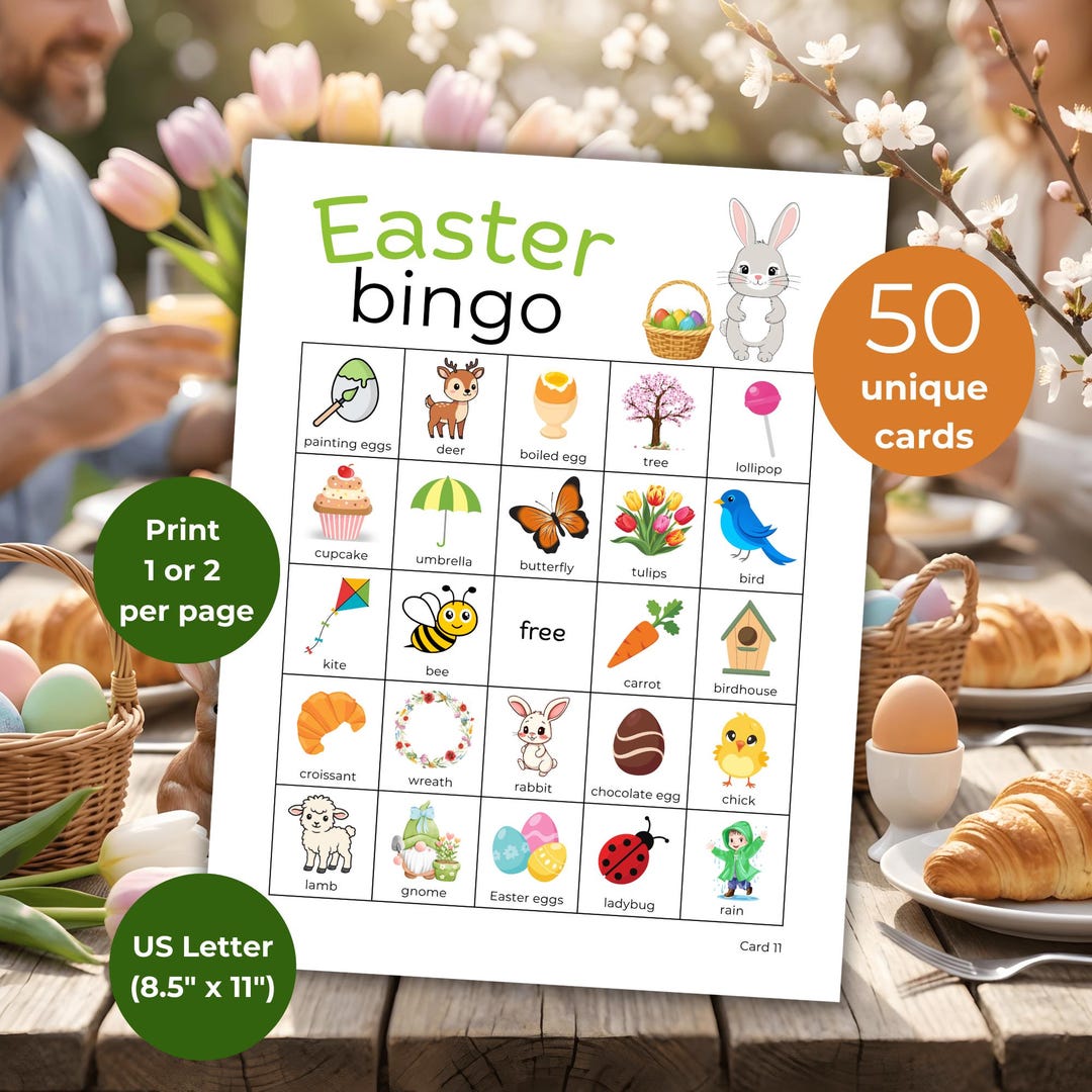 50 Easter Bingo Cards, Printable Easter Bingo, Easter Party Game ...