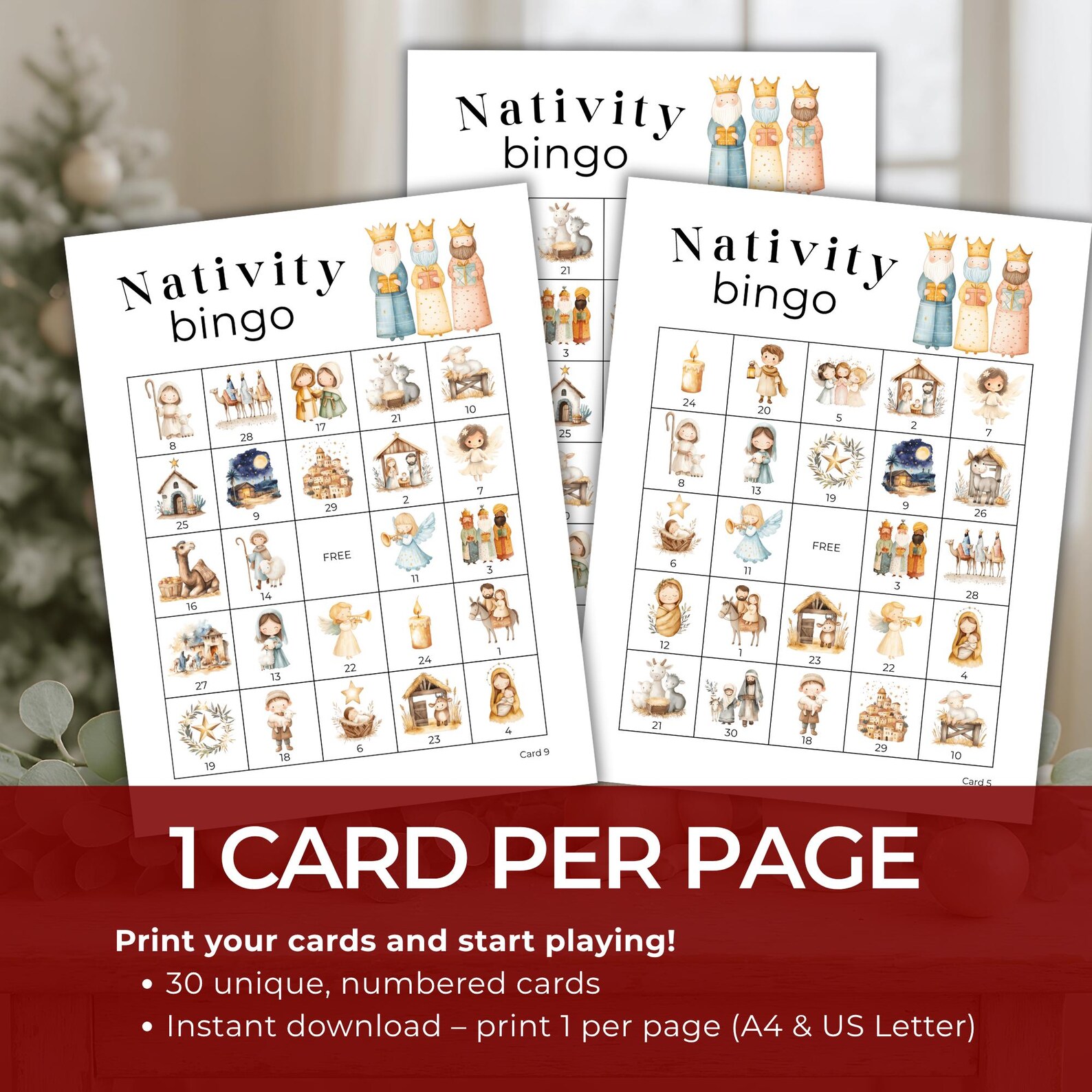 30 Nativity Bingo Cards, Printable Christmas Bingo Cards, Christian ...