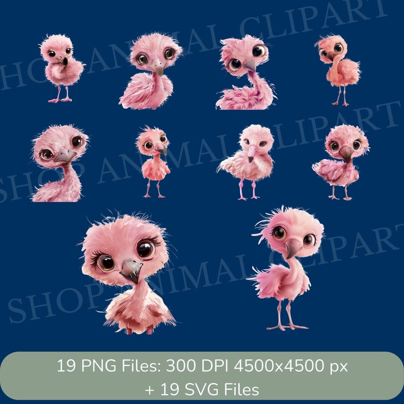 Pink Flamingo Baby Animal Clipart Cute PNG SVG Bundle Nursery Baby ...