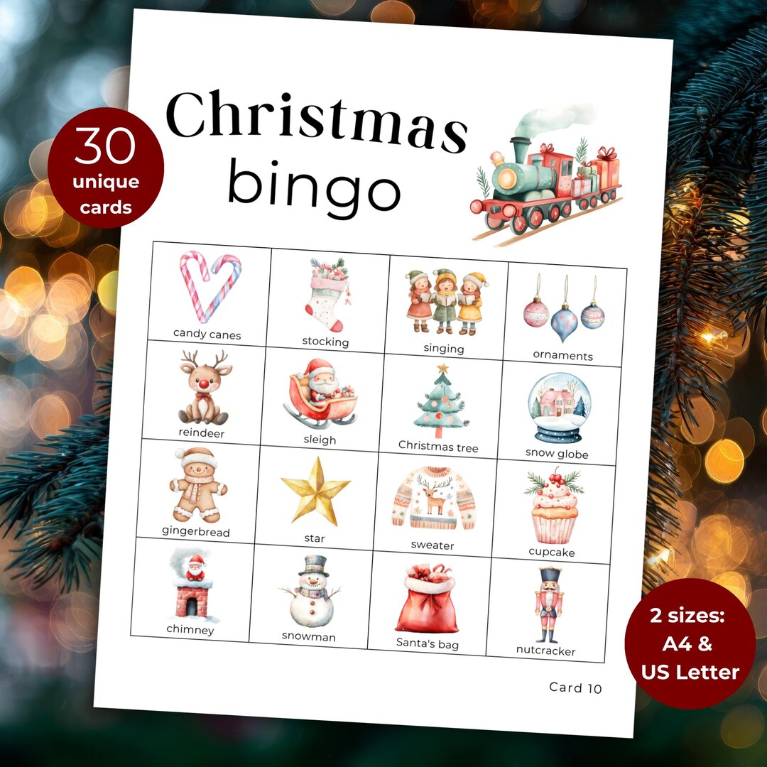 Christmas Bingo Kids, 30 Printable Bingo Cards for Kids, Fun Holiday ...