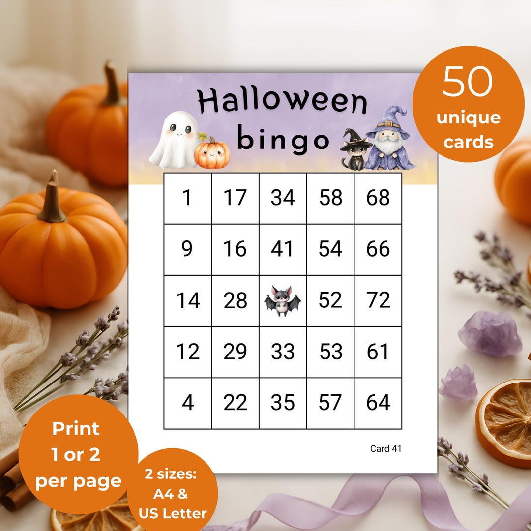 Halloween Number Bingo, 50 Printable Bingo Cards for Kids, Happy ...