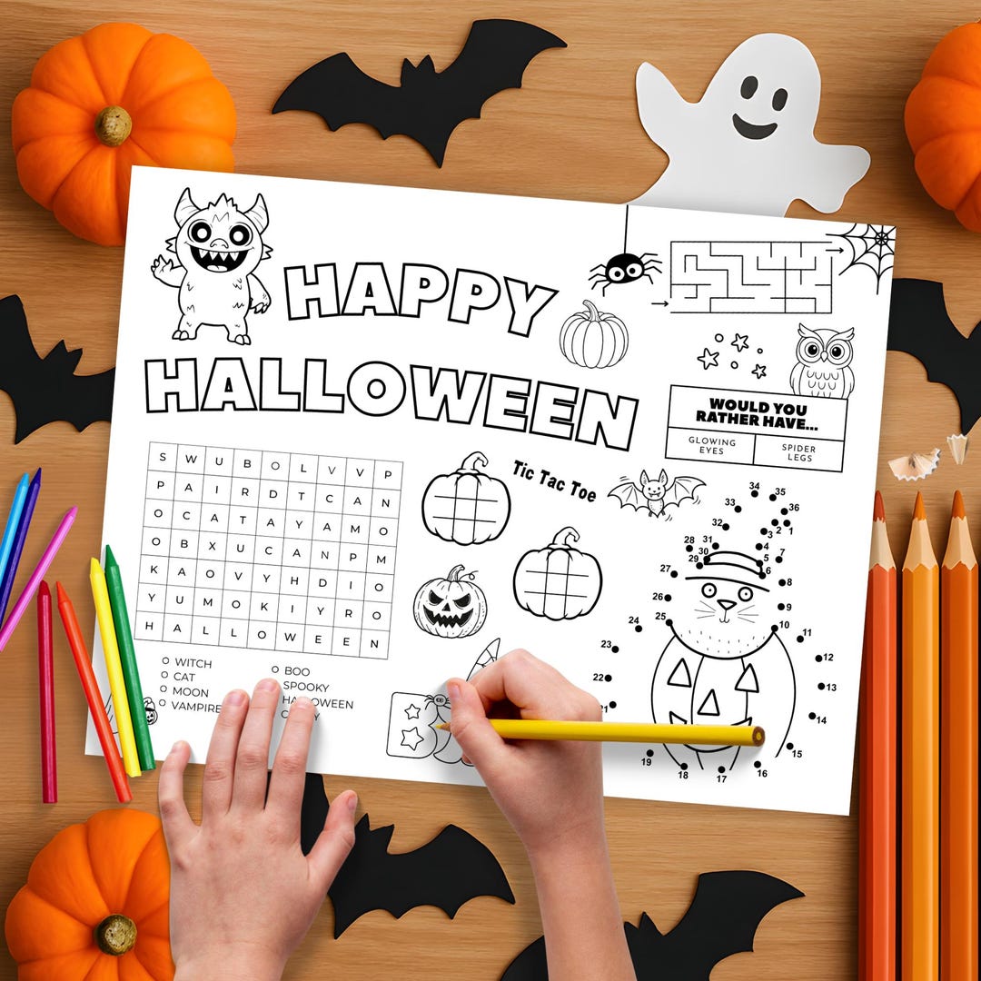 Halloween Activity Placemats Kids, Halloween Party Activities for ...