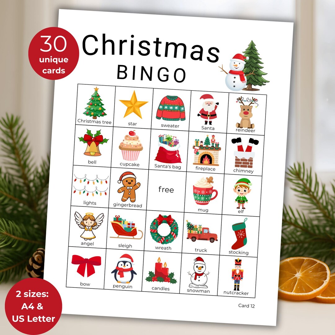 Christmas Bingo, 30 Printable Cards for Family Fun, Christmas Party ...