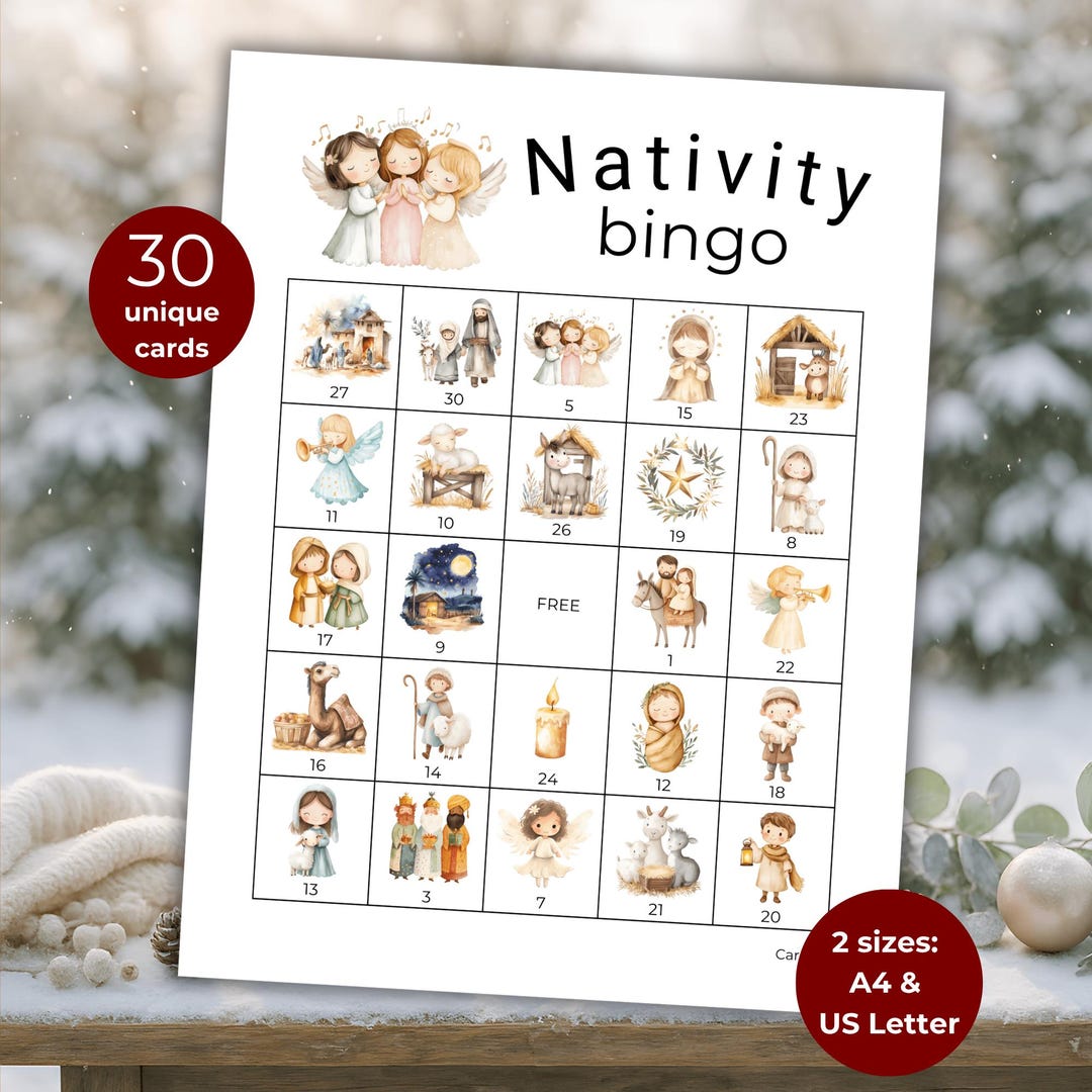 Nativity Bingo Game, 30 Printable Christmas Bingo Cards, Bible Bingo ...