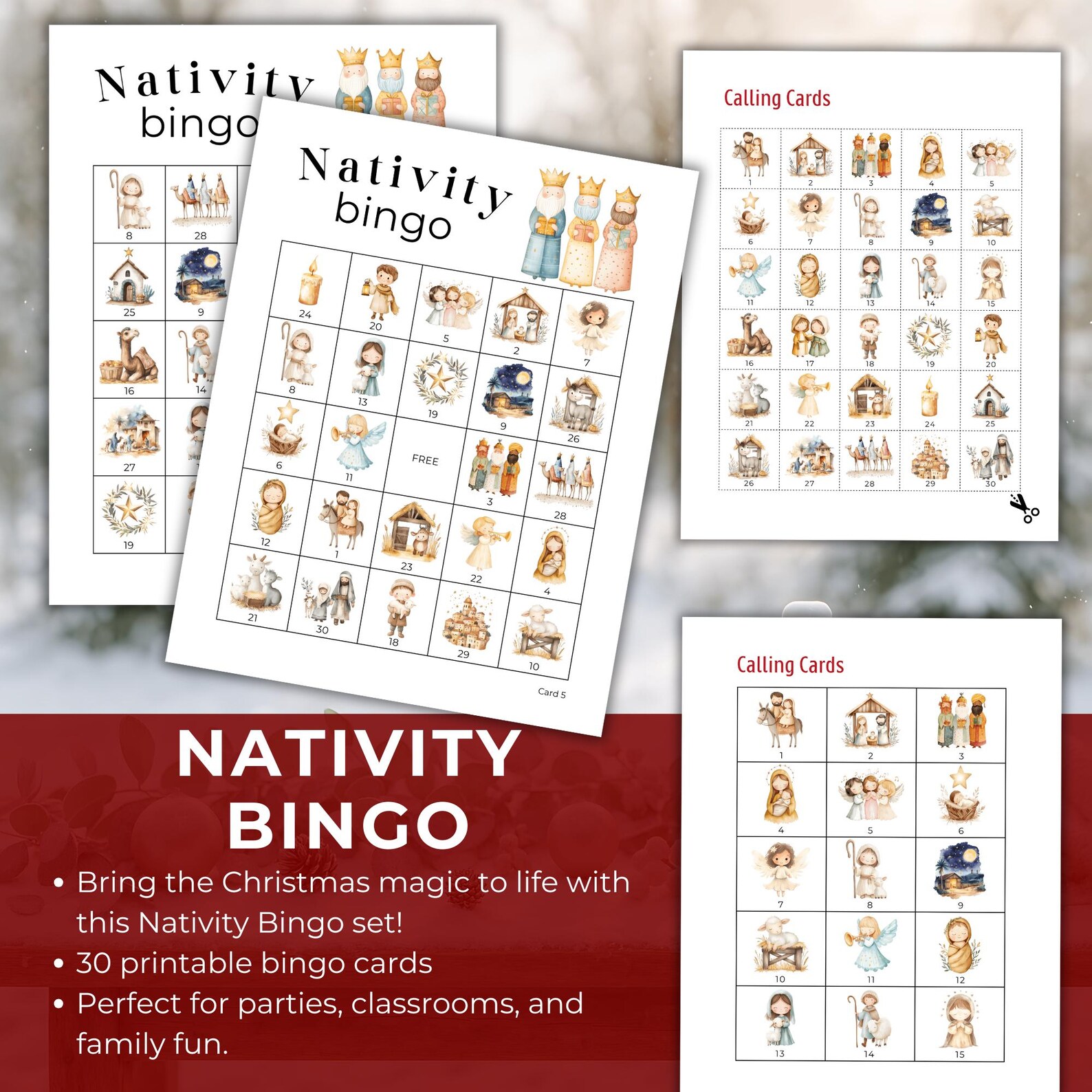 30 Nativity Bingo Cards, Printable Christmas Bingo Cards, Christian ...
