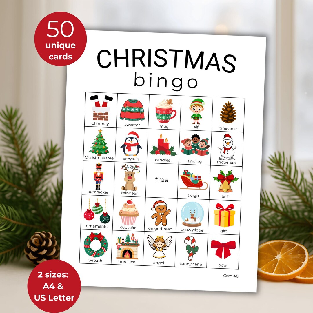 Christmas Bingo Game, 50 Christmas Bingo Cards for Kids, Family ...