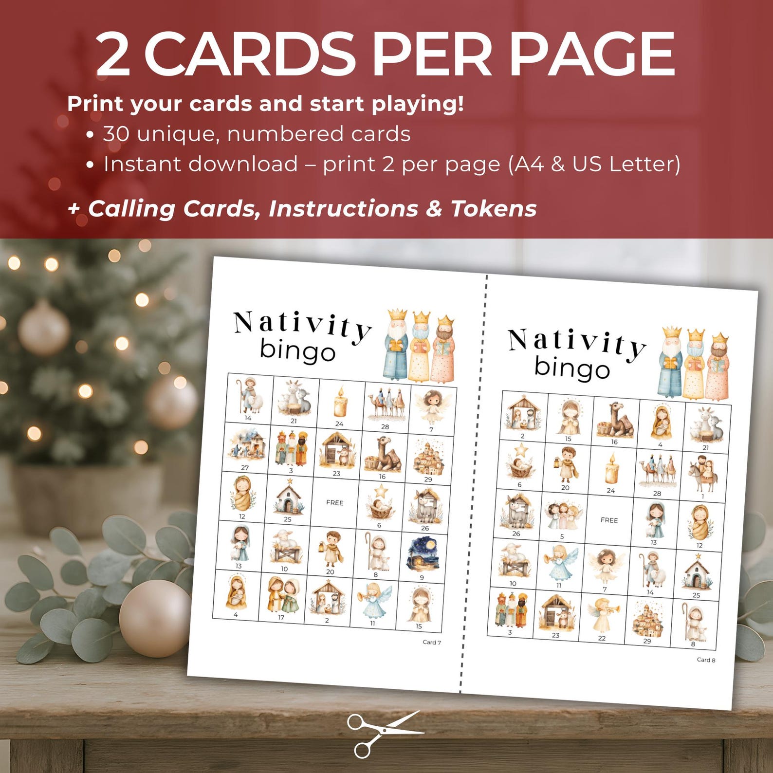 30 Nativity Bingo Cards, Printable Christmas Bingo Cards, Christian ...