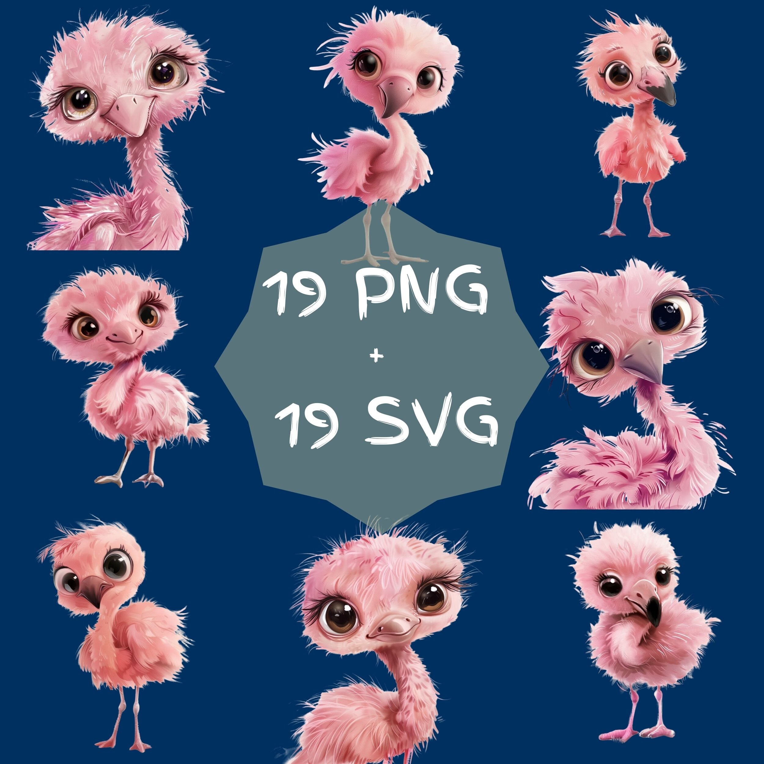 Pink Flamingo Baby Animal Clipart Cute PNG SVG Bundle Nursery Baby ...