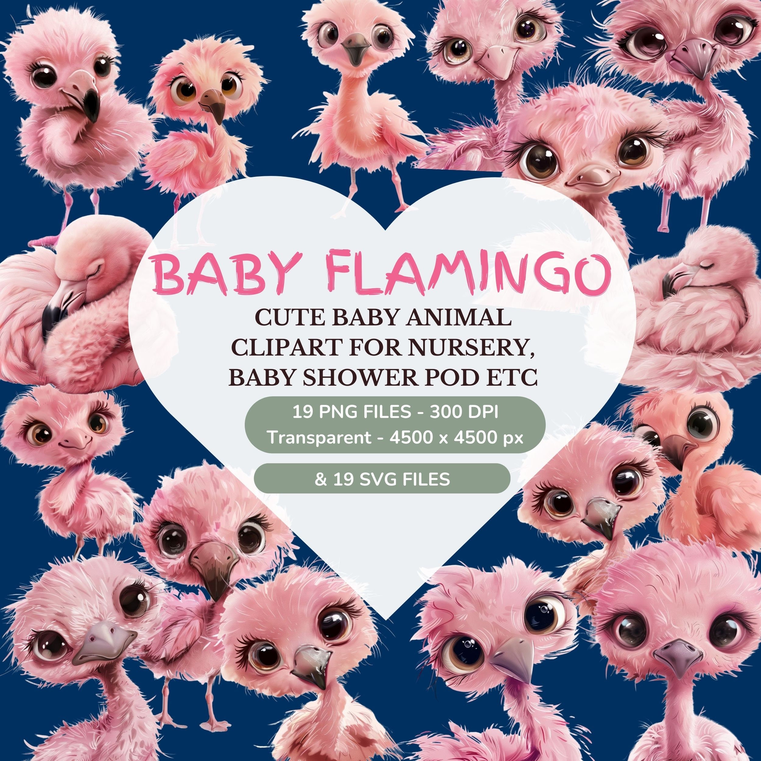 Pink Flamingo Baby Animal Clipart Cute PNG SVG Bundle Nursery Baby ...