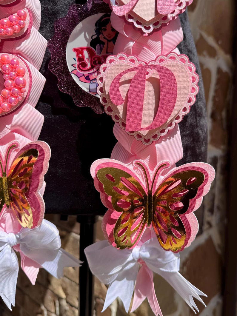 RTS Elegant Coquette Graduation Lei Pink Coquette Lei Promotion Lei 2025 Graduate Braided Ribbon ...