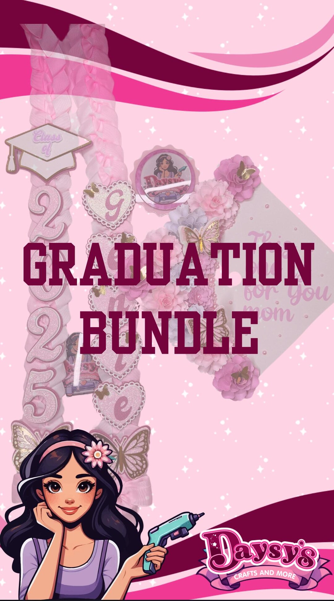 Bundle Girly Graduation Cap Topper and Lei Graduation Gift Personalized ...