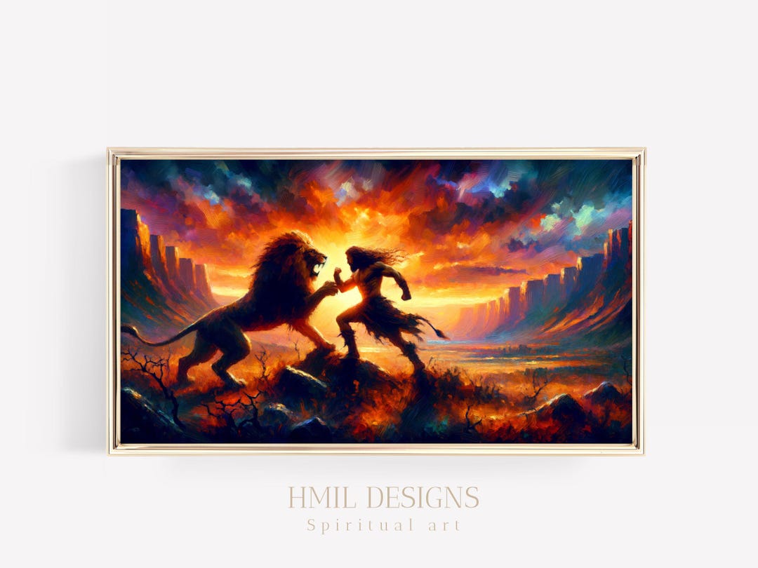 Biblical Painting Samson Fighting a Lion Digital Download - Etsy