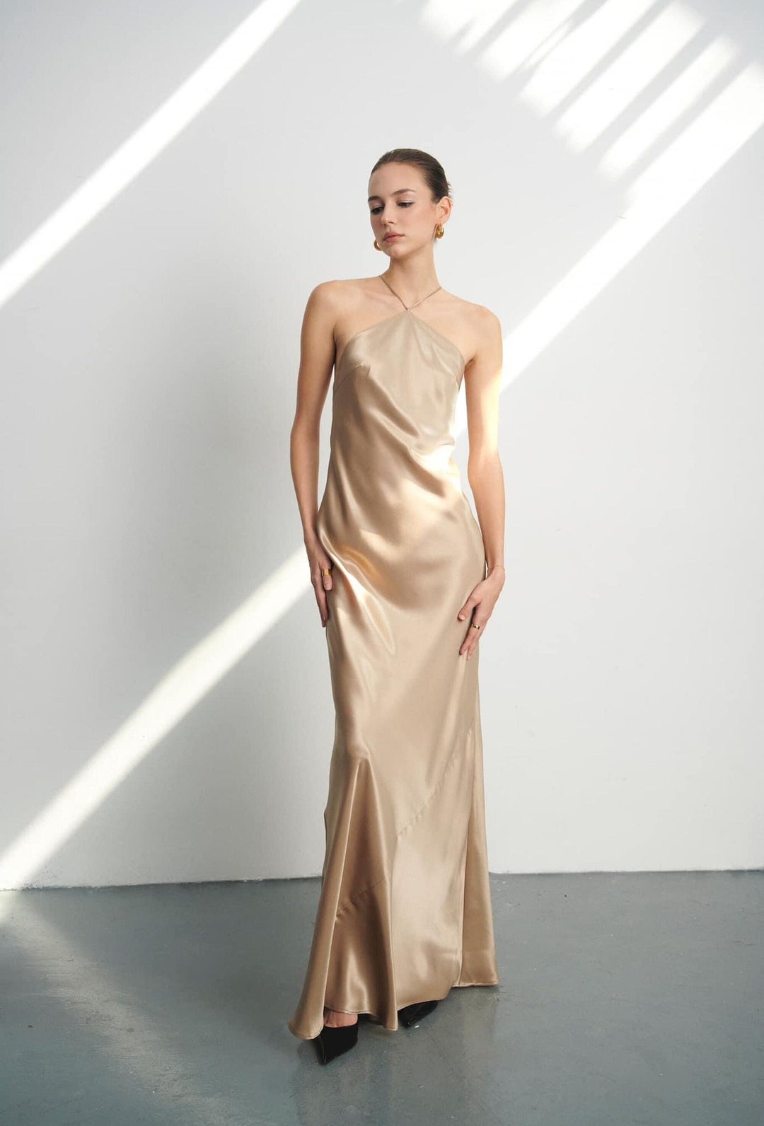 Halter Neck Silk Dress, Prom Dress, Bridesmaid Dress, Wedding Guest ...