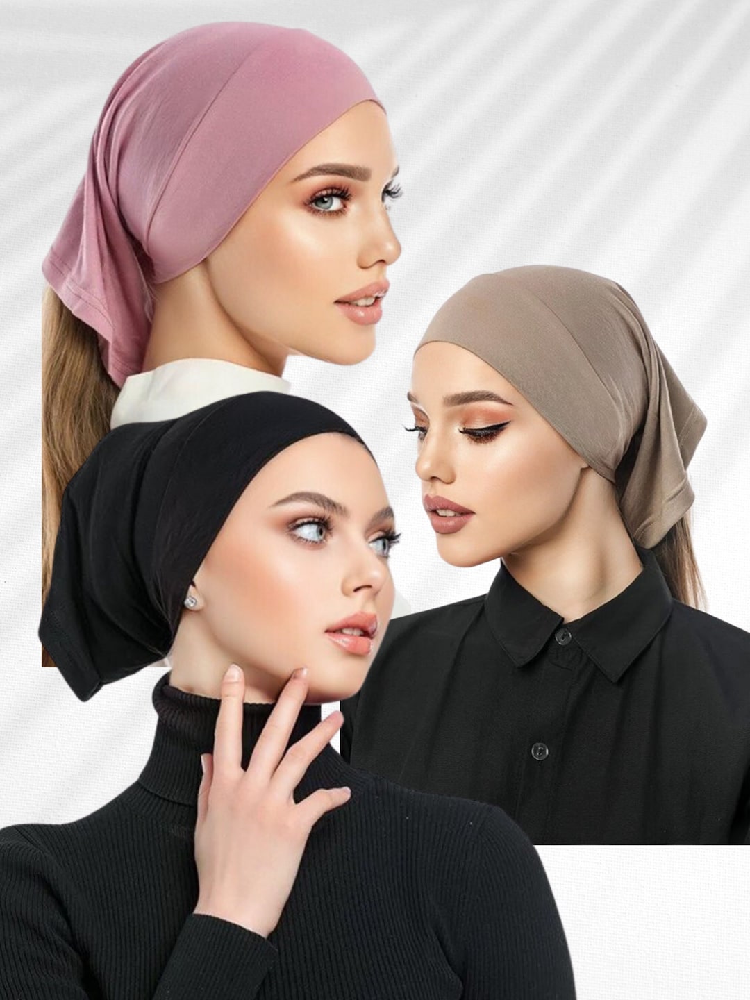 Buy 2 Set Get 1 FREE!,3 Pieces Set Cap Under Hijab, Under Hijab Cap ...