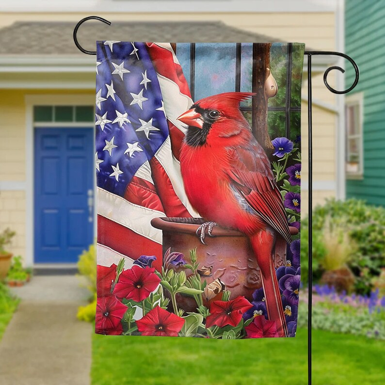 Cardinal Memorial Garden Flag/red Cardinal and Flowers Flag/design Bird ...