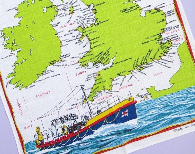 Vintage Tea Towel: RNLI Lifeboat Chart of Great Britain and Ireland ...