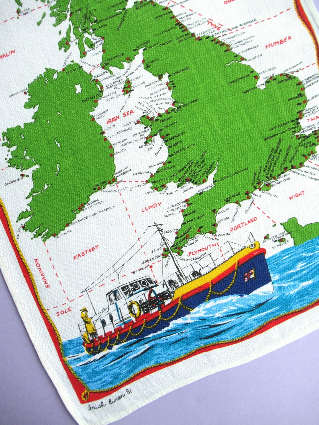 RNLI Lifeboat Chart of Great Britain and Ireland, Vintage Tea Towel ...