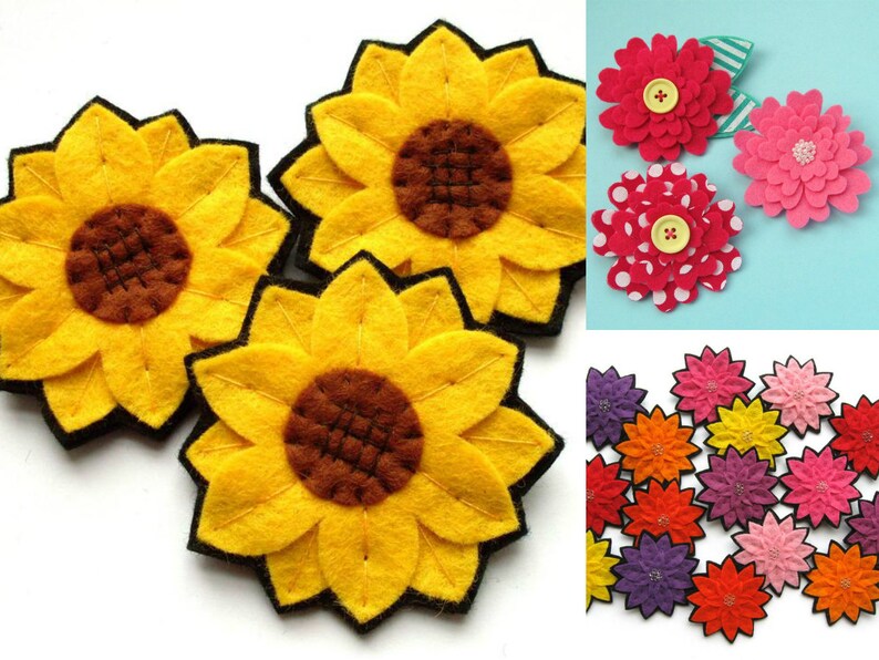 Felt Flowers, 3 PDF Patterns - Sew Sunflowers, Dahlias & Layered Felt ...