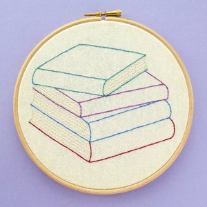 Stack of Books PDF Embroidery Pattern, a Customisable Embroidery Design ...