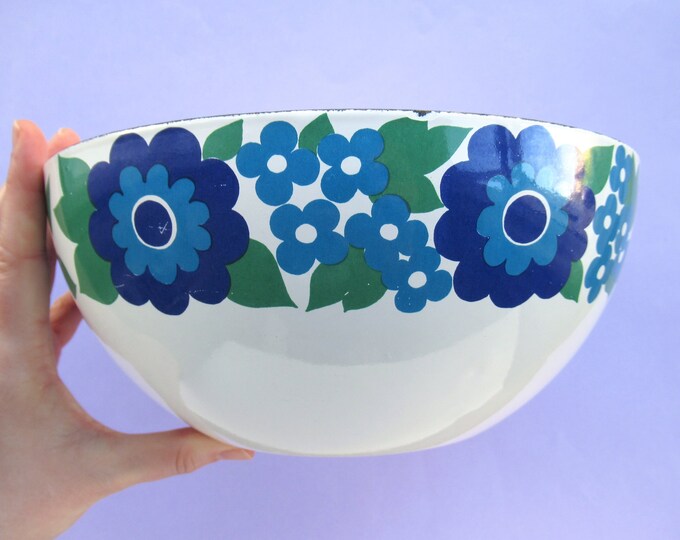 Large Vintage Enamel Bowl, Finel Arabia, Elisa Pattern, Kaj Franck ...