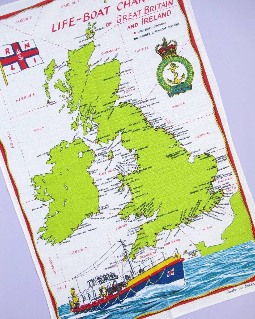 Vintage Tea Towel: RNLI Lifeboat Chart of Great Britain and - Etsy