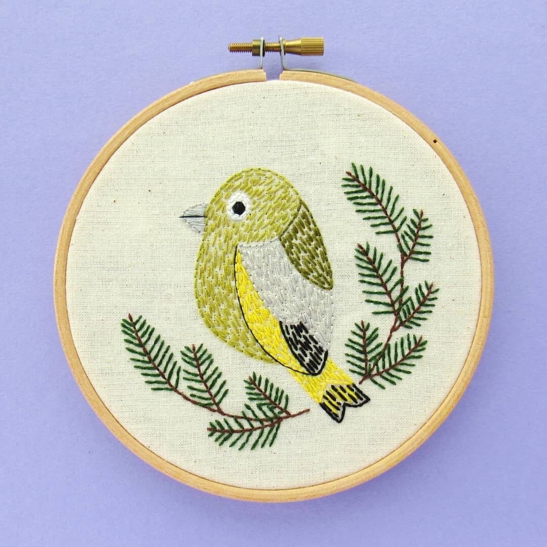 Greenfinch Embroidery Pattern - PDF - Greenfinch and Fir Branches, Hand ...