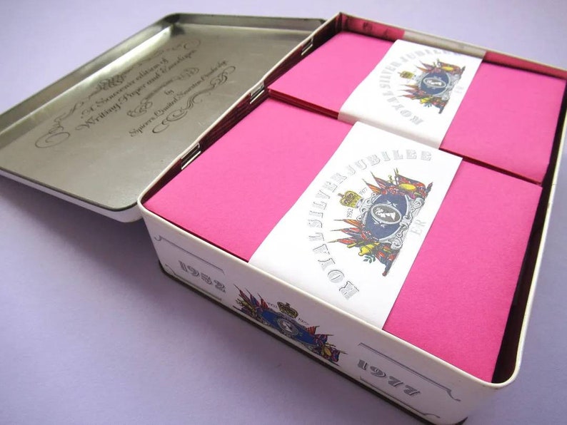 Vintage Tin and Stationery Set Queen Elizabeth II Silver - Etsy
