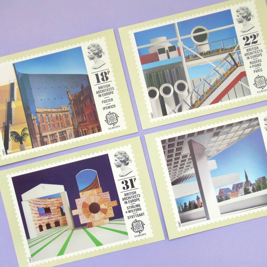 4 Postcards: British Architects in Europe, Set of Unused Vintage Stamp ...