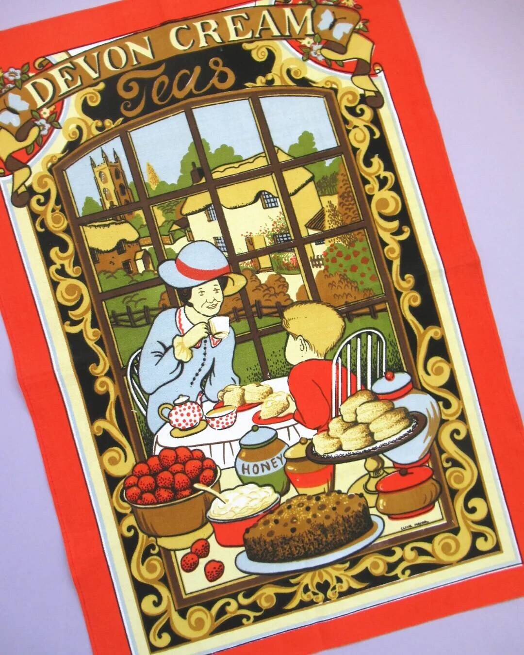 Vintage Tea Towel: Devon Cream Teas by Clive Mayor, Retro English Tea ...