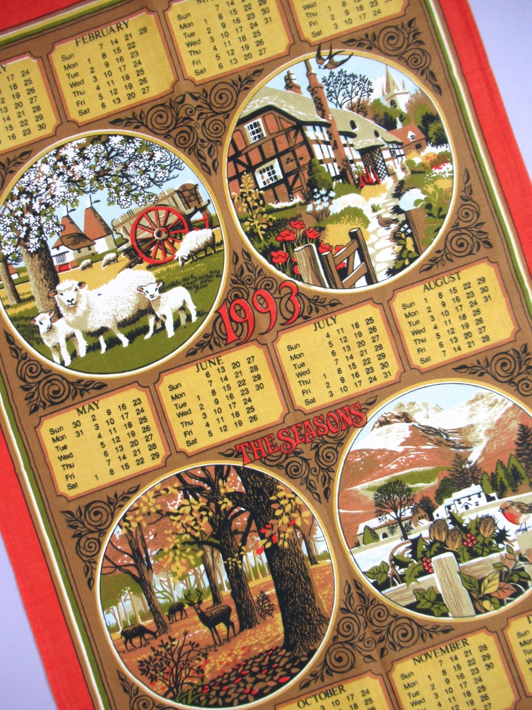 Vintage 1993 Calendar Tea Towel: the Seasons, British Countryside Decor ...