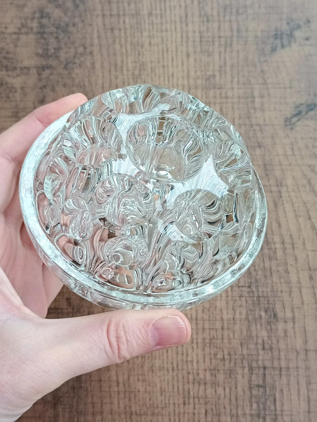 Vintage Glass Floral Frog: Domed Clear Glass, Flower Arranging Tool ...