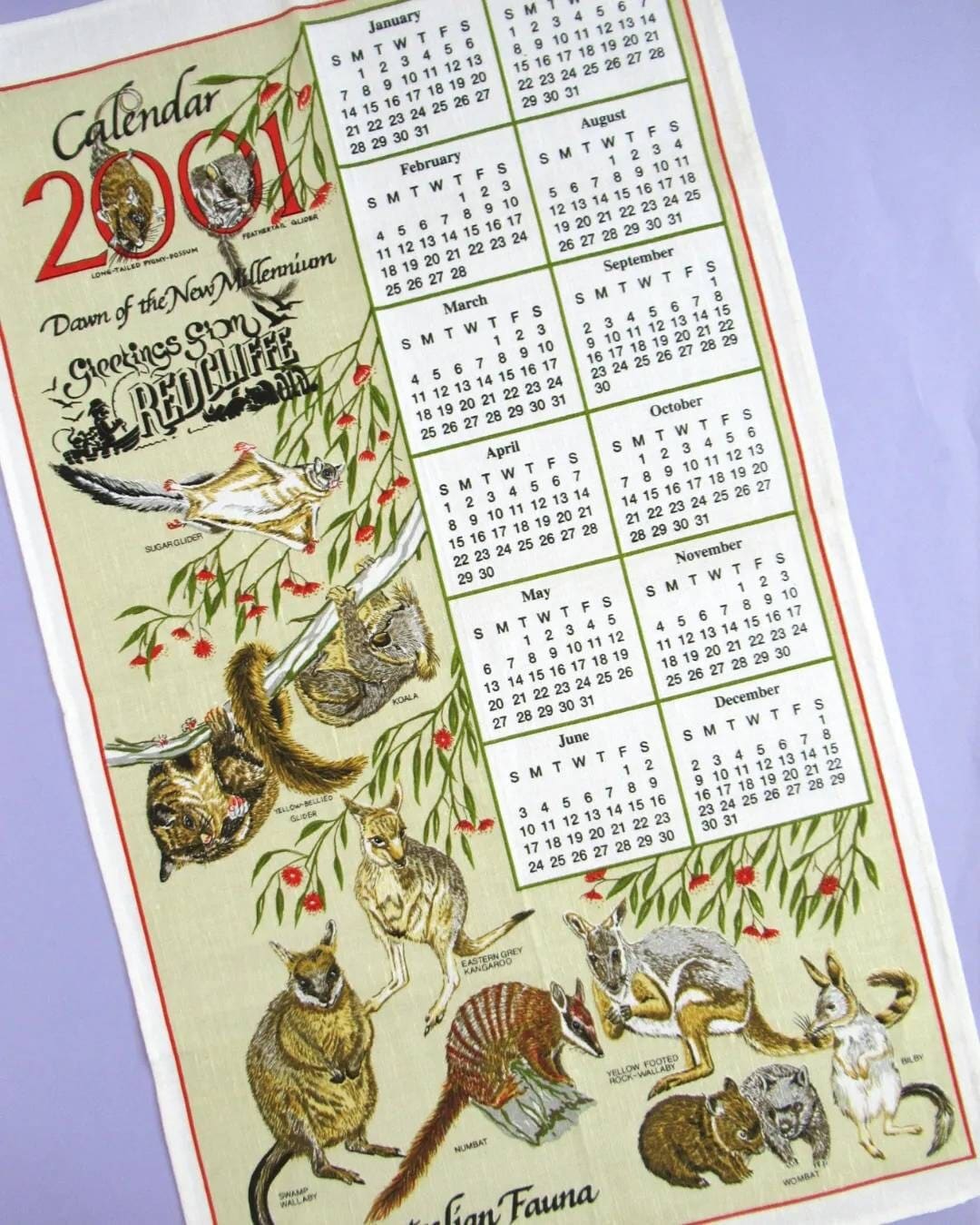 Vintage Tea Towel: 2001 Calendar, Redcliffe, Queensland, Australia ...