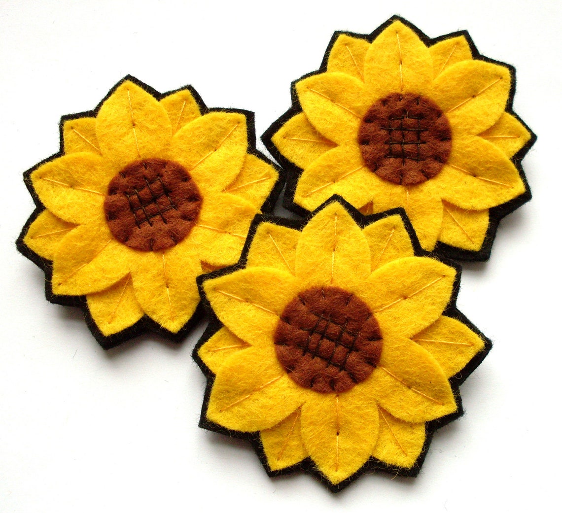 Sunflowers PDF Pattern - Felt Flower Sewing Tutorial for Making Easy Felt Sunflower Brooches ...