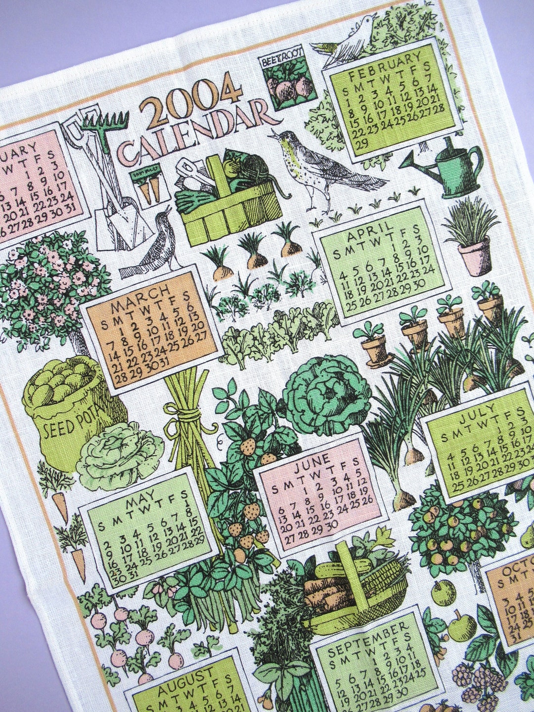 Vintage 2004 Calendar Tea Towel: Pat Albeck National Trust Irish Linen ...